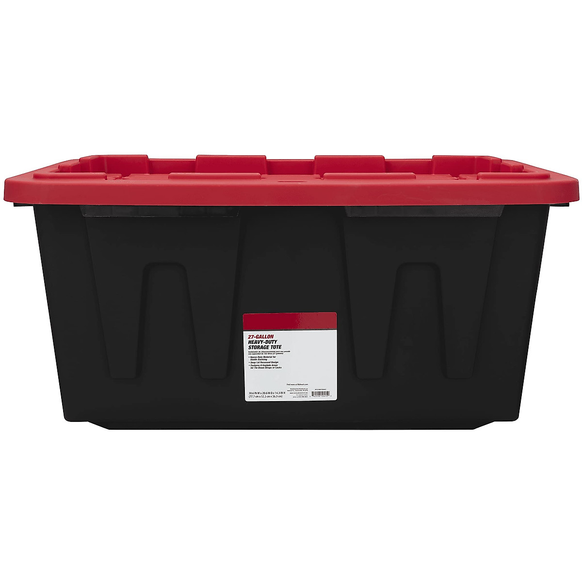 MioeDi 27 Gallon Stackable Snap Lid Plastic Storage Bin Container, Black with Red Lid, Set of 4, Black/Red