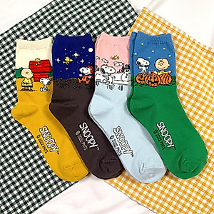 Yolo Studio The Peanuts Snoopy Women and teen girls Licensed Socks Collection Cartoon Character Series Original Crew Socks (Peanuts-6)