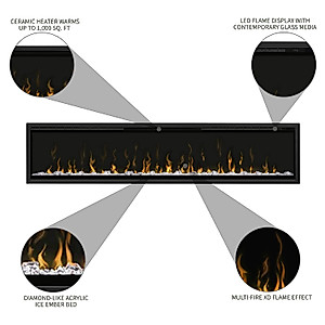 Dimplex IgniteXL 74" Built-in Linear Electric Fireplace (Model: XLF74), 8530/5118 BTU, 240/120 Volt, 2500/1500 Watt, Black