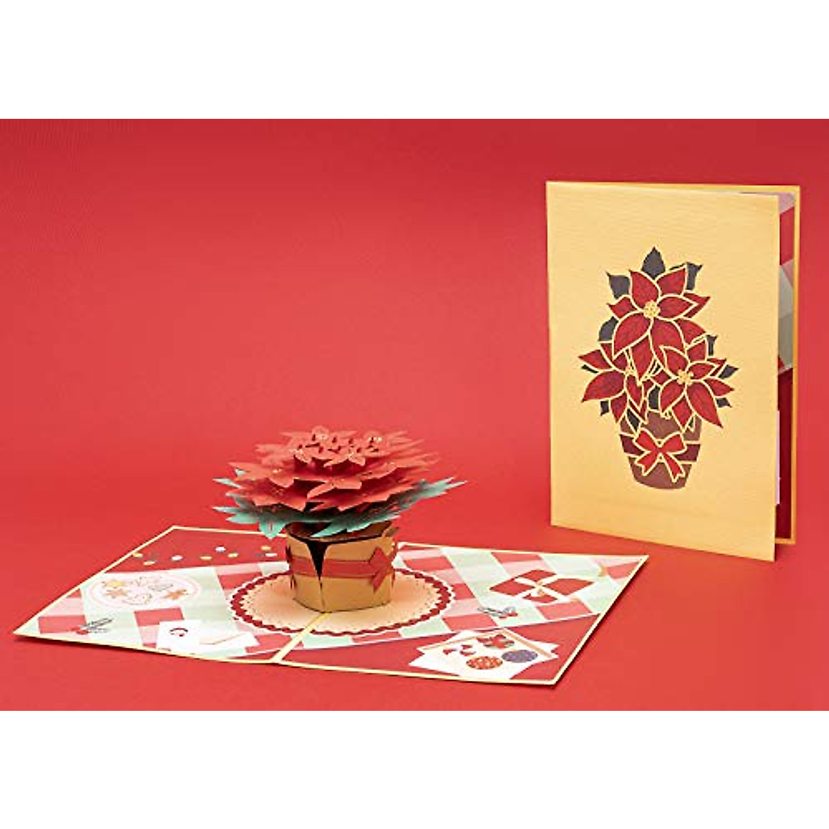 Paper Love Poinsettia Christmas Flower Pop Up Card, Handmade 3D Popup Greeting Cards for Christmas, Holiday, Xmas Gift | 5" x 7"