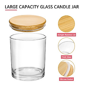 15 Pack Empty Clear Candle Jars with Bamboo Lids,10 OZ Glass Candle Jars for Making Candles,Bulk Jars for Making Candle Containers-Dishwasher Safe (Clear)