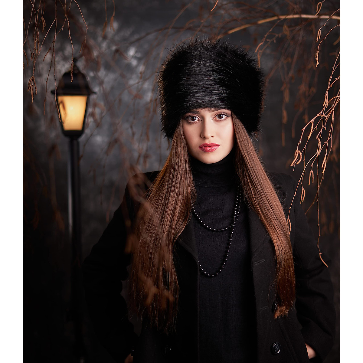 Futrzane Classic Cossack Hat - Faux Fur Hats for Women - Warm Furry Russian Hat (M, Black Classic)