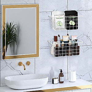 5 Pack Wire Storage Baskets, Hanging Wall Basket Premium Metal Storage Bin Organizer Basket for Home Office Kitchen Pantry Bathroom Countertop