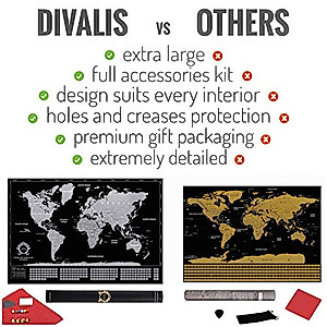 Detailed Scratch off World Map Silver - Extra Large - Premium Black and Silver Scratchable World Map Poster - Best Gift Travel World Map - Huge Adventure Map - XL Scratch off Map of the World