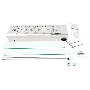 Countertop Food Warmer Stainless Steel Buffet Pan Soup Warmer with Glass Cover Electric Food Steam Table Server Table for Catering Restaurants Parties, 6 Pans,1.2kW,110V (Style 1)