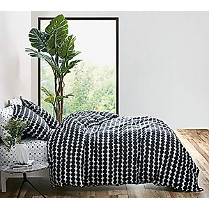 MARIMEKKO - Queen Duvet Cover Set, Cotton Bedding with Matching Shams & Button Closure, All Season Home Decor (Rasymatto Black, Queen)