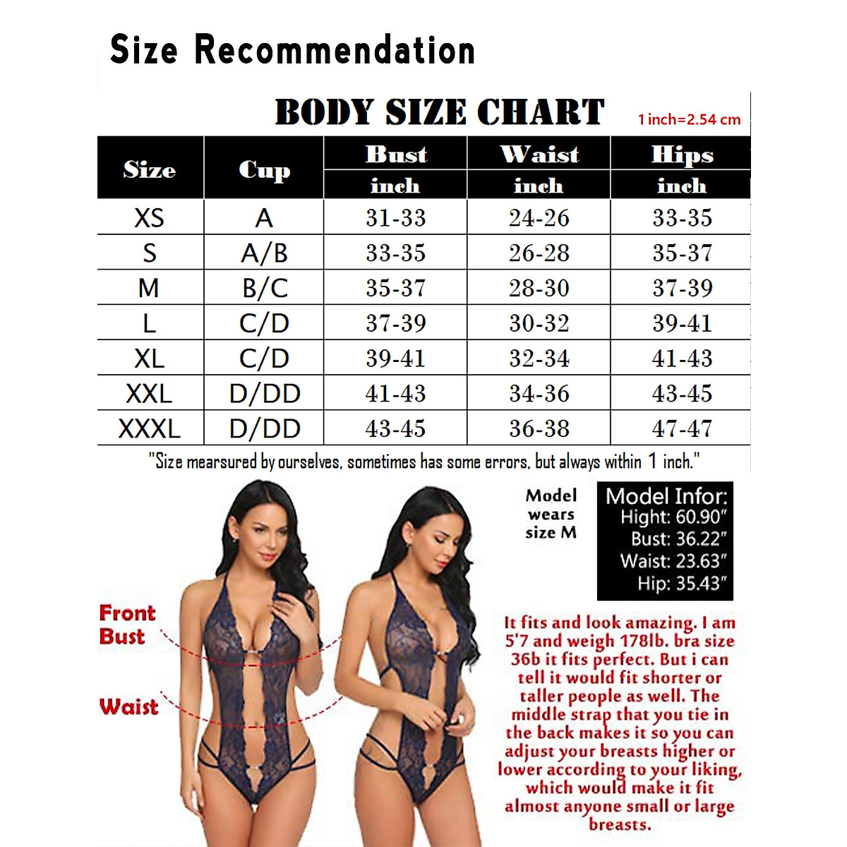 Avidlove Womens Teddy Bodysuit Halter Lingerie Lace One Piece Babydoll Navy Blue Medium