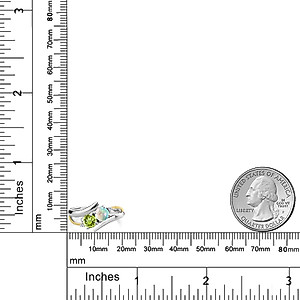 925 Sterling Silver and 10K Yellow Gold Round Cabochon White Simulated Opal Green Peridot and Lab Grown Diamond 2 Stone Crossover Ring For Women (1.07 Cttw, Available 5,6,7,8,9) (Size 6)