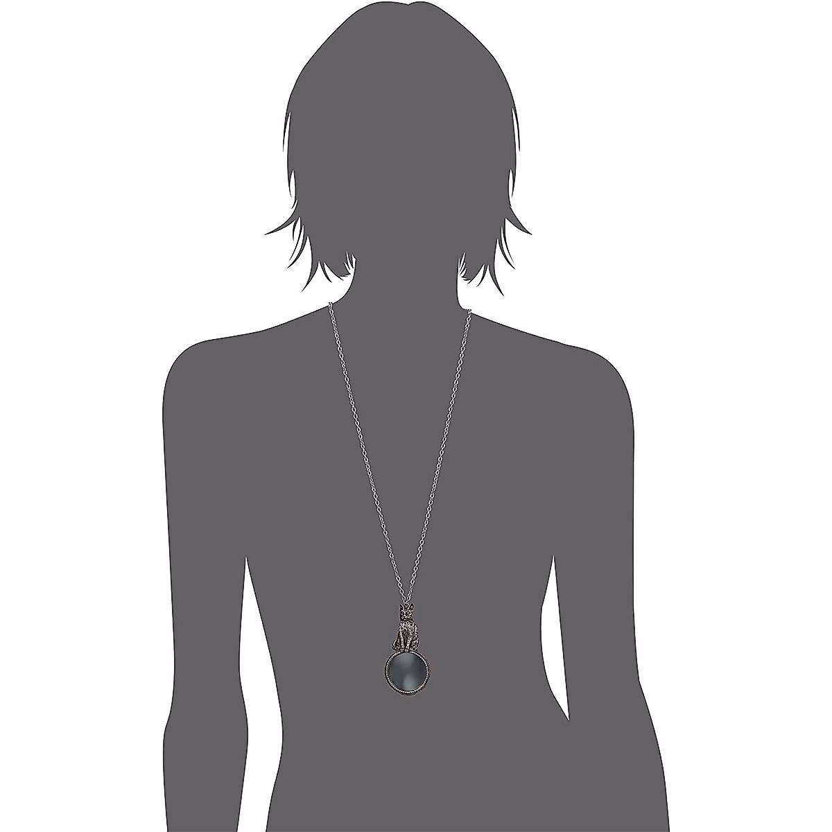 1928 Jewelry Women's Pewter Cat Magnifying Glass Pendant Necklace 30" - Magnification Power: 2-3X