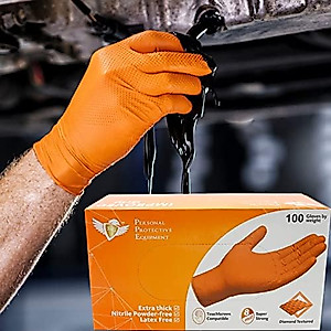 S&G Orange Nitrile Gloves | 100 Pcs | XL | Disposable Latex-Free 8Mil Thick Heavy Duty Powder-Free for Mechanics, Industrial