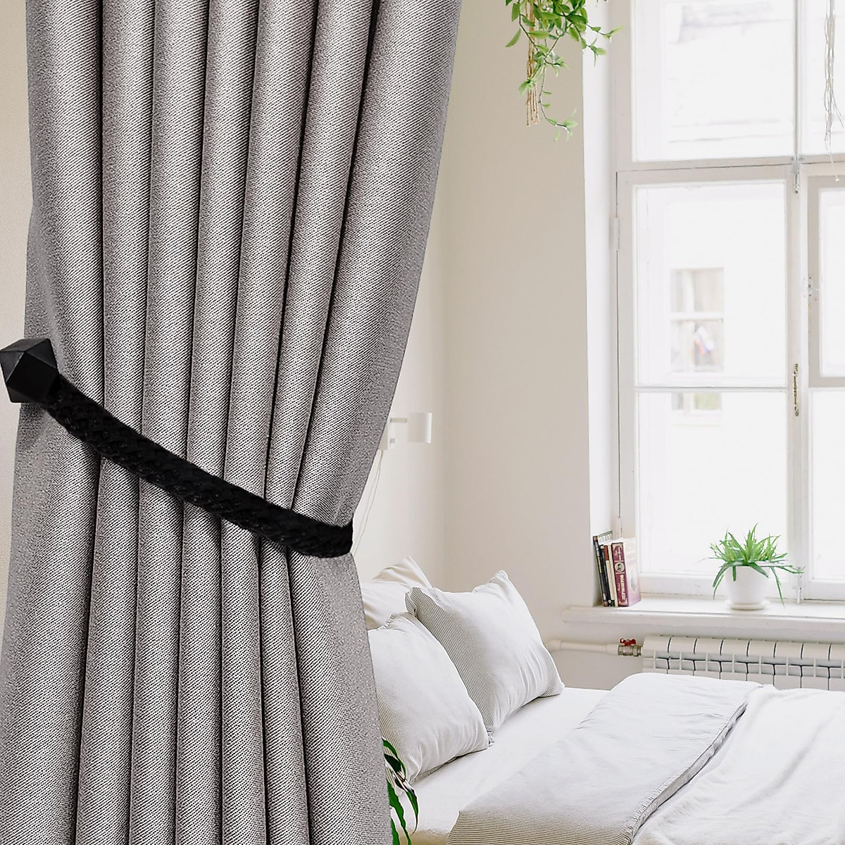 CWJCYTNSN Magnetic Curtain Tiebacks 4 Pack, 16 Inch Outdoor Curtain Tie Backs for Drapes, Modern Curtain Ties for Sheer,Decorative Twist Curtain Holders for Blackout Sheer Window Treatment