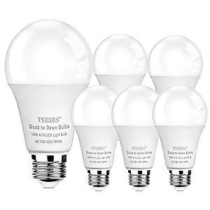 TSEXES 6 Pack Dusk to Dawn Light Bulbs Outdoor, A19 LED Light Bulb 75W Equivalent,5000K Daylight,Auto On/Off Photocell Sensor for Indoor Outdoor Lighting