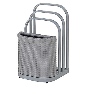 Sunjoy Rust-proof Aluminum Pool Float Storage Rack, 16-Inch Outdoor Wicker Poolside Float Organizer, Pool Float Caddy for Cushions, Floaties, Noodles, Pool Toys, Grey