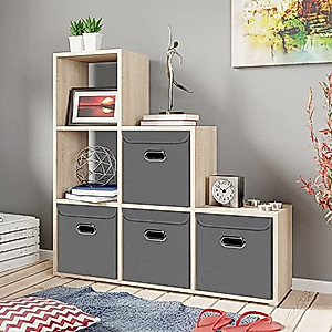 Yunkeeper Collapsible Storage Bins with Lids,Fabric Cube Storage Organizer With Handles,For Clothes Storage,Home, Nursery,Closet Office Basket,3 Pack,（Grey
