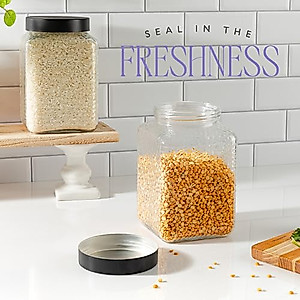 80oz Large Glass Kitchen Canister with Lid, Pantry & Countertop Organizing Storage Jar for Flour, Sugar, Coffee, Larger than Half Gallon Glass Container Set of 2 - Black Metal Lids