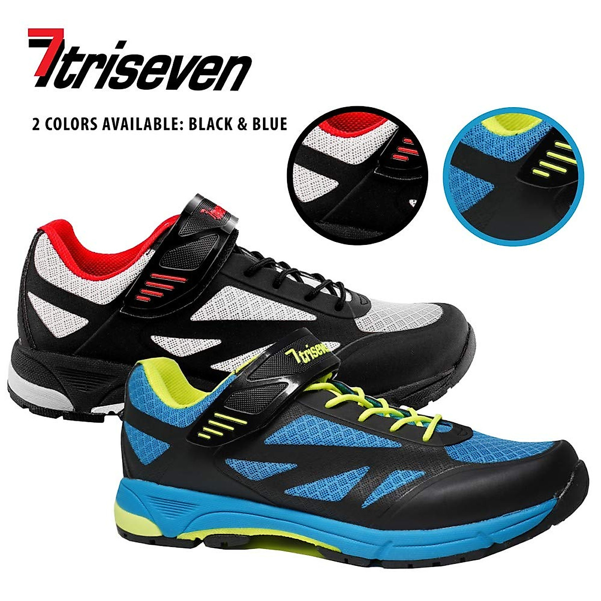 TriSeven Mountain MTB Shoes - Lightweight, Breathable Synthetic Leather, Anti-Slip Heal & SPD/Indoor Cycling Compatible! (Blue, Numeric_5_Point_5)