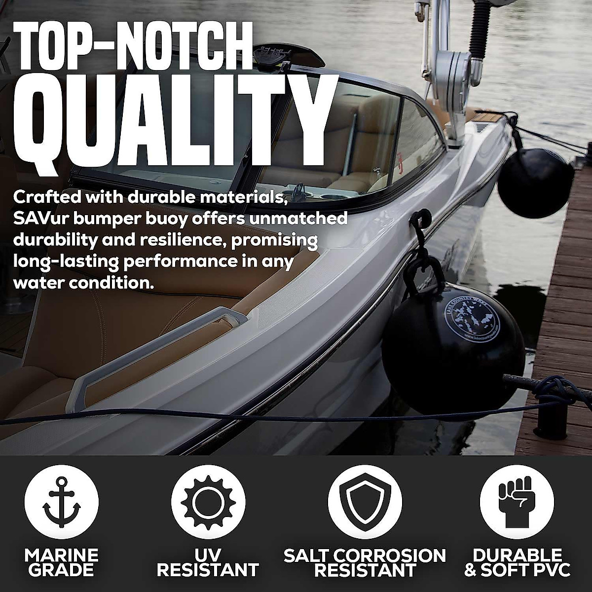 Lake Country Wake SAVur Inflatable Boat Fender Bumper with Rope Lines 4 Pack Four Boat Bumpers with Fender Lines for Boat Docking and Tie Ups