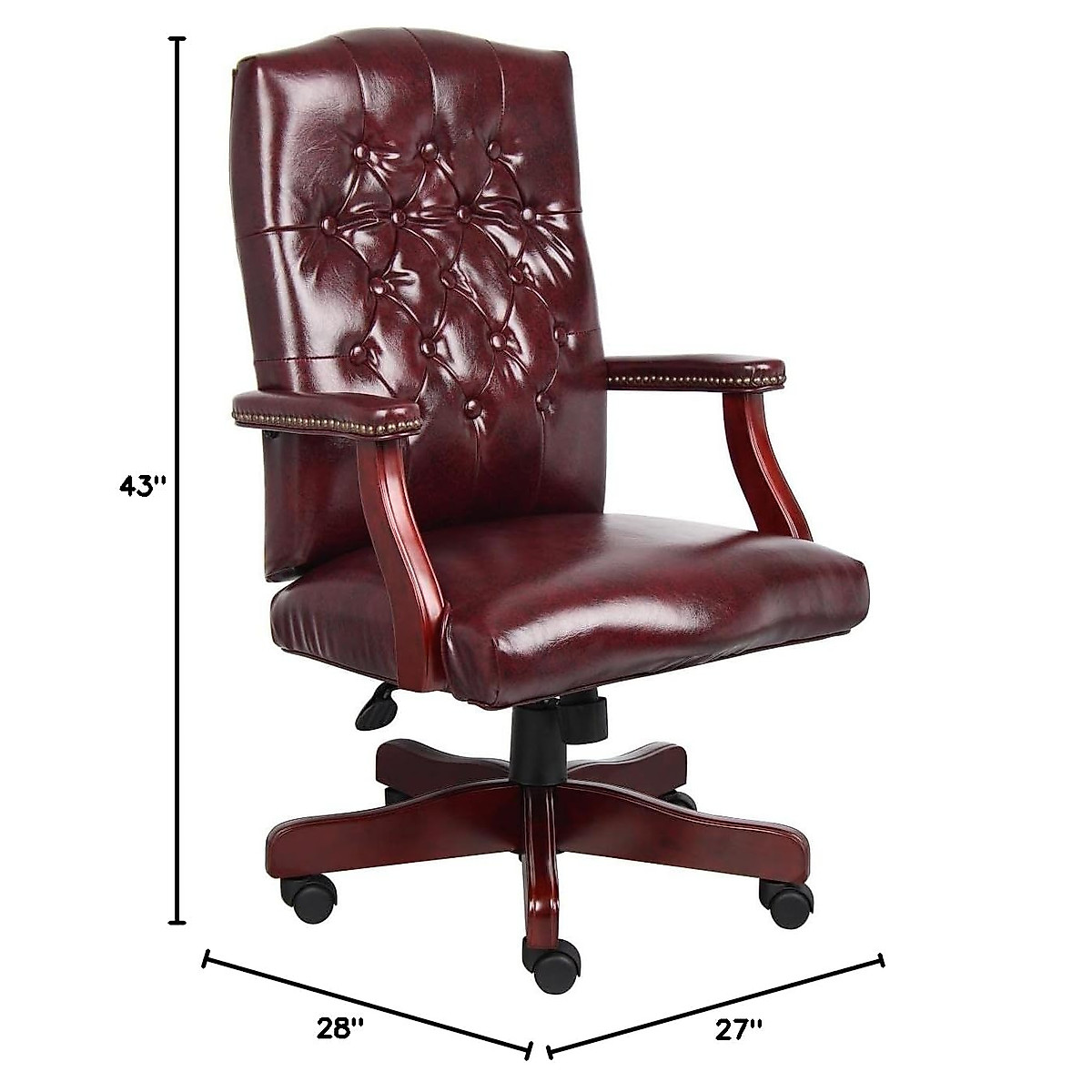 Boss Office Products Classic Executive Caressoft Chair with Mahogany Finish in Burgundy