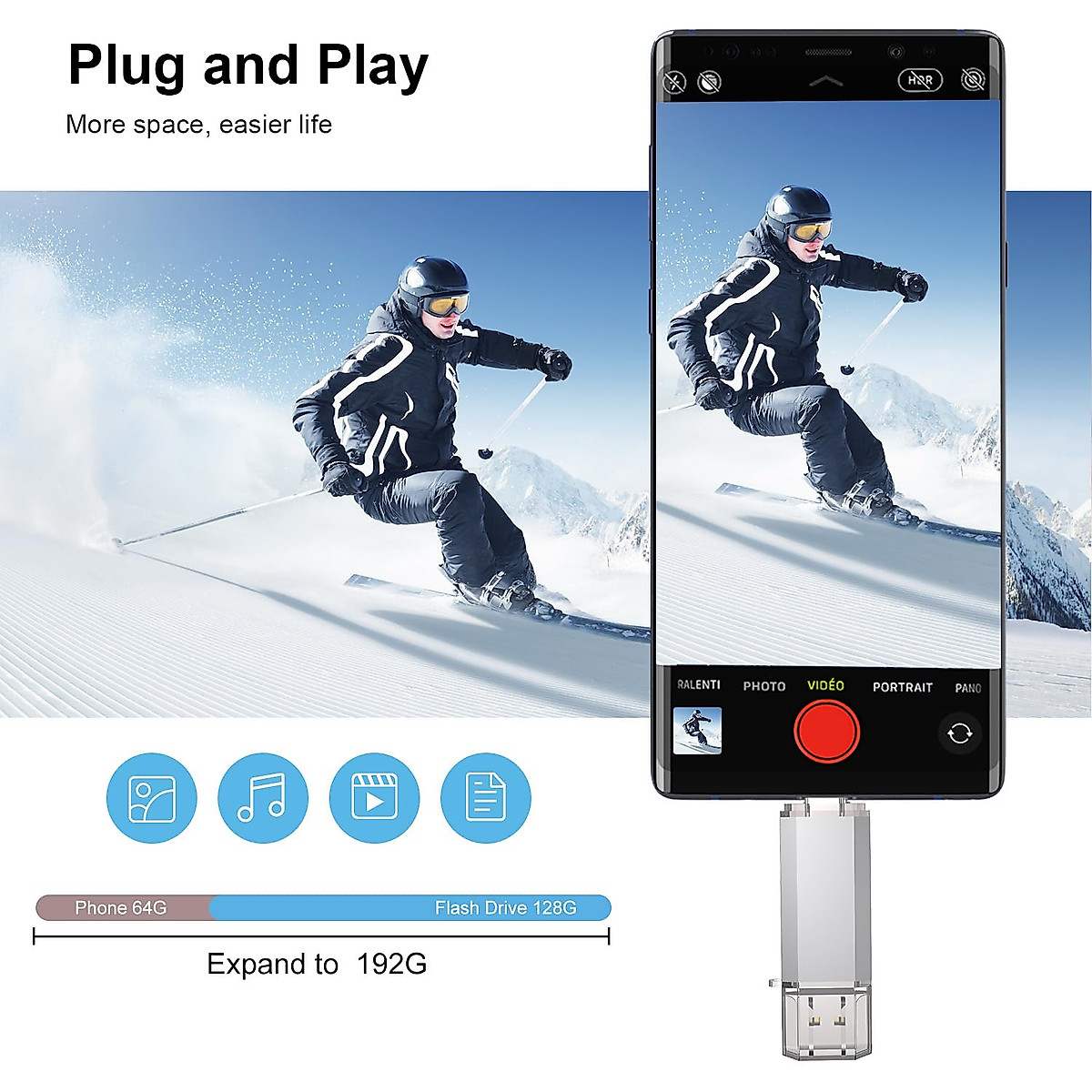 RAOYI 128GB USB C Flash Drive, 2 in 1 USB 3.0 Type C Dual OTG Metal Thumb Drive Jump Drive Memory Stick with Keychain Suitable for USB-C Smartphones, MacBook, Computers and Tablets (Silver)