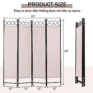 4 Panel 68" H Room Divider Partition Folding Steel Frame Screen Freestanding Privacy Divider Portable Breathable Partition Japanese-Inspired Oriental Shoji Screen Wall Divider for Home Office, Tan