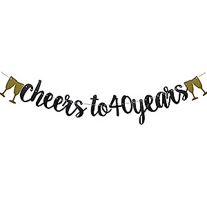 Cheers to 40 Years Banner,Pre-Strung, Black Paper Glitter Party Decorations for 40TH Wedding Anniversary 40 Years Old 40TH Birthday Party Supplies Letters Black Betteryanzi