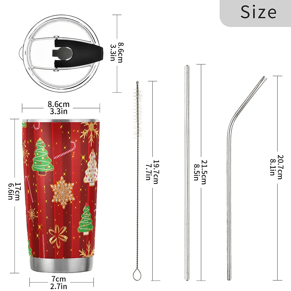 Yasala Christmas Tumbler Xmas Tree Red Stripes Insulated Coffee Cup Beverage Container Office Travel Mug with Straw and Lid 20oz Holiday Back to School Gift