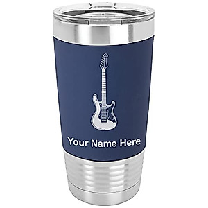 LaserGram 20oz Vacuum Insulated Tumbler Mug, Electric Guitar, Personalized Engraving Included (Silicone Grip, Navy Blue)