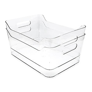 Isaac Jacobs 2-Pack Large Clear Storage Bins (13.5” x 10” x 6”) w/ Handles, Plastic Box Set, Home, Office, Fridge, Freezer, Kitchen, Pantry Organization Container, BPA-Free/Food Safe (Large, 2 Pack)
