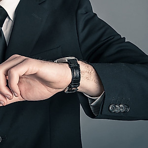 uxcell Black Leather Watch Band 15mm Quick Release Deployment Buckle Cowhide Watch Strap for Men and Women