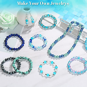 720pcs Glass Beads for Jewelry Making 8mm, 24 Colors Bead Bracelet Making Kit Blue Round Loose Beads for Bracelet Earring Necklace Jewelry Making Supplies