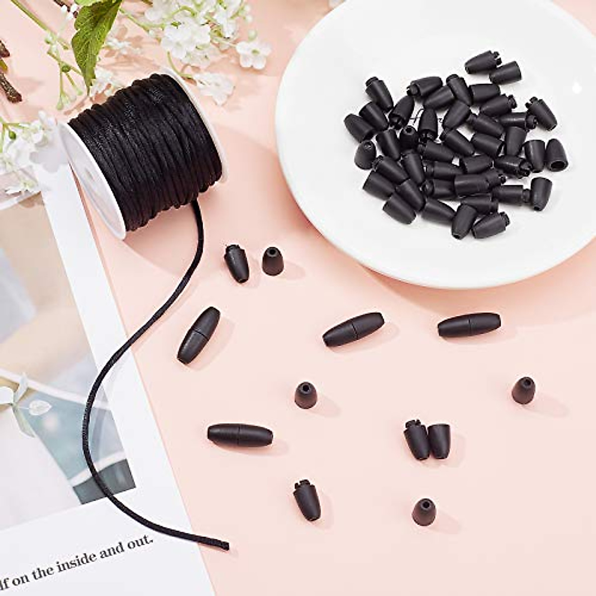 PH PandaHall Breakaway Clasp for Lanyard, 30 Set Black 24mm Plastic Barrel Connectors Safety Clasps with 10m 2mm Nylon Lanyard String Cords for Necklaces Bracelets Lanyards Jewelry DIY Craft Making