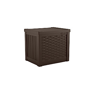 Suncast Wicker Resin Garden Fence Bundle (4 Panels) + Deck Box for Storage