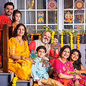 Diwali Paper Cutout Decorations for Home,Diwali Decor with Rangoli Peacock Ganesh Diya Elephant for Rangoli Deepavali Party Decorations Supplies-45 Pcs