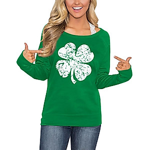 For G and PL St Patrick's Day Lucky Shamrock Clover Women Sweatshirt Ireland Four Leaf Pullover Casual T Shirts L
