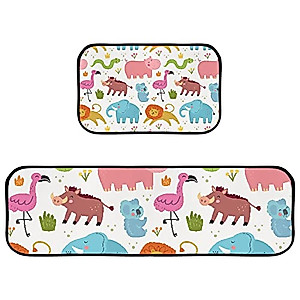 Vantaso Kitchen Floor Mat Rug Wild Animals Set of 2 Cushioned Non-Slip Comfort Runner Rugs
