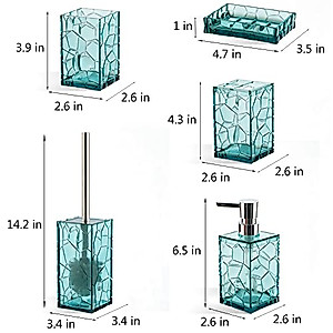 Acrylic Bathroom Accessories Set, 5 Piece Teal Blue Bathroom Vanity Accessory Set with Toothbrush Holder Tumbler Soap Dispenser Soap Dish Toilet Brush Set, Elegant Bathroom Decor and Gift Set