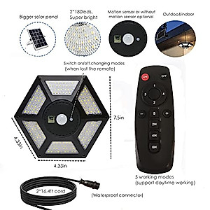 HULPPRE 2pack Solar Shed Light Motion Sensor 5 Modes-Daytime Avaialble 180Leds 360° Bright Solar Light Indoor&Outdoor with Remote,IP65 Barn/Chicken Coop/Ceiling/Pendant Light for Gazebo,Patio,Yard