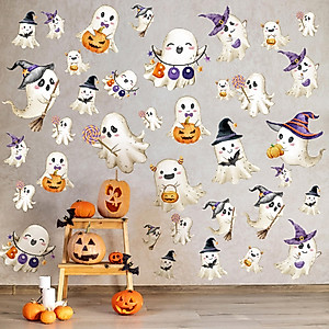 Sabary 6 Sheet/ 36 Pcs Halloween Ghost Decals Halloween Ghost Wall Decals Halloween Wall Clings Stickers Removable Peel and Stick Ghost Decals for Bathroom Wall Door Clings Party Decor