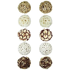 Blue Donuts Decorative Balls for Bowls – Decorative Balls for Centerpiece Bowl Fillers, Assorted Rattan Wicker Balls Orb Grapevine Ball, Vase Fillers Pack of 10
