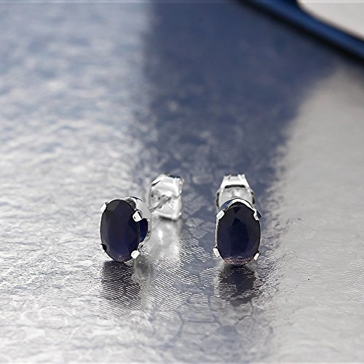 Gem Stone King 925 Sterling Silver Blue Sapphire Stud Earrings For Women (0.80 Cttw, Gemstone Birthstone, Oval 6X4MM)