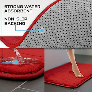 Elvoki Luxury Bathroom Rugs Set 5 Piece - Memory Foam Bath Mat Set, Toilet Rug Set. Strong Absorbent, Non-Slip, Ultra Soft, Easy to Clean, Burgundy