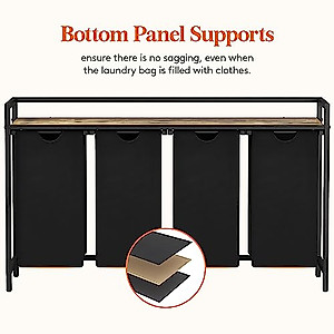 Lifewit Laundry Hamper 4 Section, 168L Pull out Laundry Clothes Basket Organizer with Large Top Shelf and 4 Removable Bags and Handles, Laundry Sorter for Laundry Room Bedroom Bathroom Dorm, Black