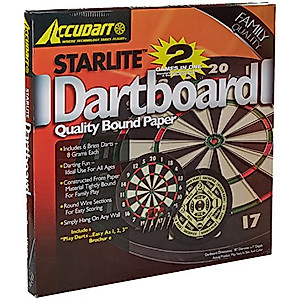 Accudart 2-in-1 Starlite Quality-Bound Paper Dartboard Game Set with Six Included Brass Darts , Black