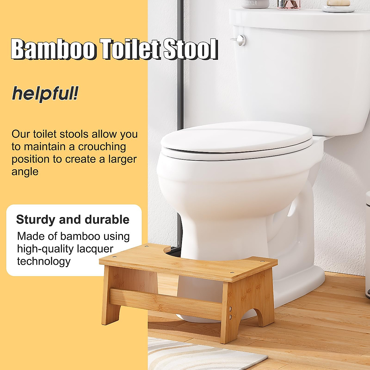 Bamboo Toilet Stool Poop Stool for Adults, Step Stool,Poop Stool for Bathroom, Waterproof and Non Slip Squat Stool Adult Bamboo Toilet Stool (6.7‘’H)
