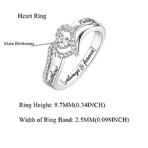 AILIN Personalized Twisted CZ Promise Rings with Name Engraved 925 Sterling Silver Wedding Bands Gift for Women Mother's Day Engagement Jewelry Square Heart Shape