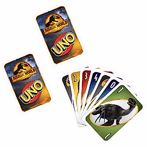UNO Jurassic World Dominion Card Game with Themed Deck & Special Rule, Gift for Kid, Adult & Family Game Nights, Ages 7 Years Old & Up
