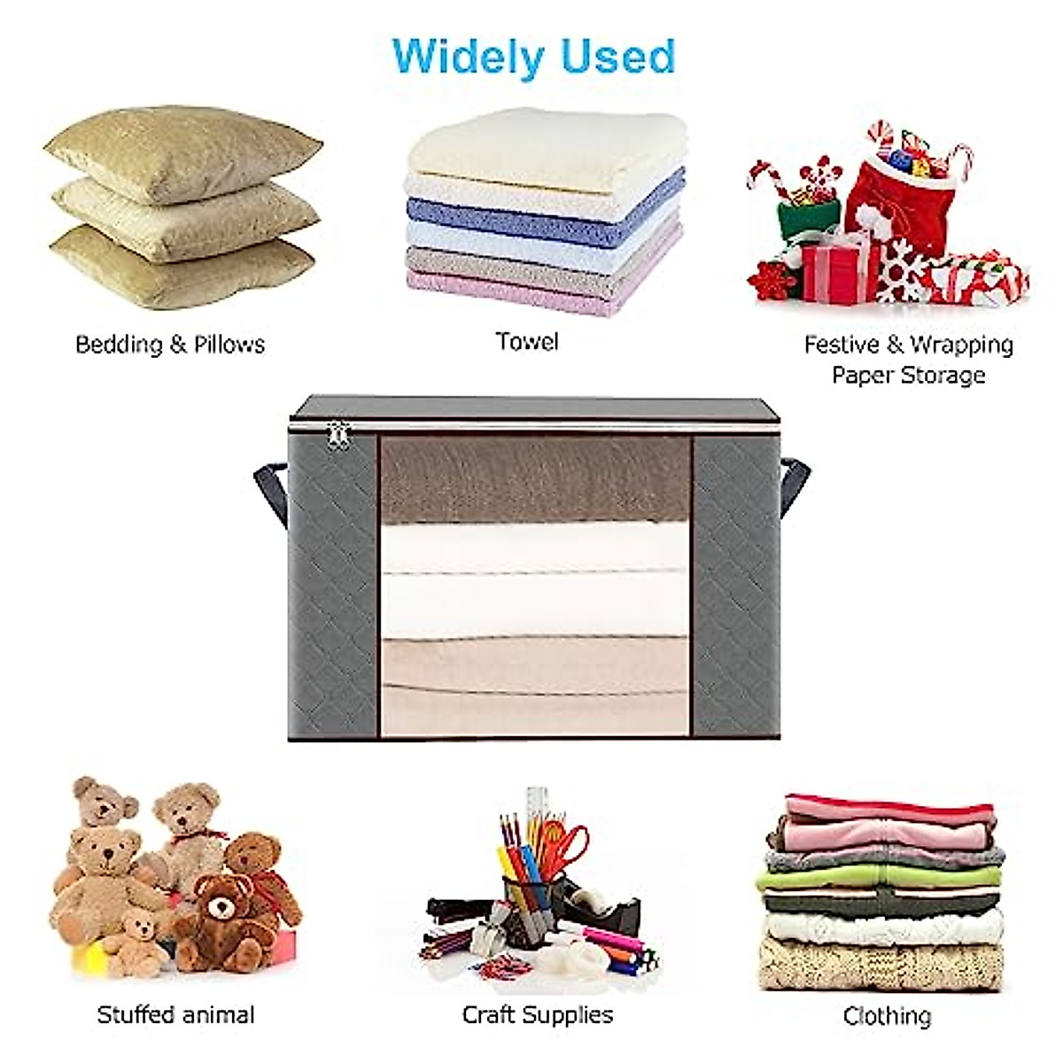 90 L Large Clothes Storage Bags, 6 Pack Blanket Storage Bag with Zipper and Handles, Comforter Storage Containers, Foldable Clothing Storage Bins Organizers for Closet Sweater Linen Organizing HAHAYOO