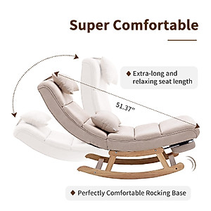 UPYOOE Glider Chair for Nursery,Nursery Recliner Rocker Chair with Footrest Head Pillower Waist Pillower Nursery Chair for Kids Room,Bedroom, Office, Living Room (Linen Fabric Beige)