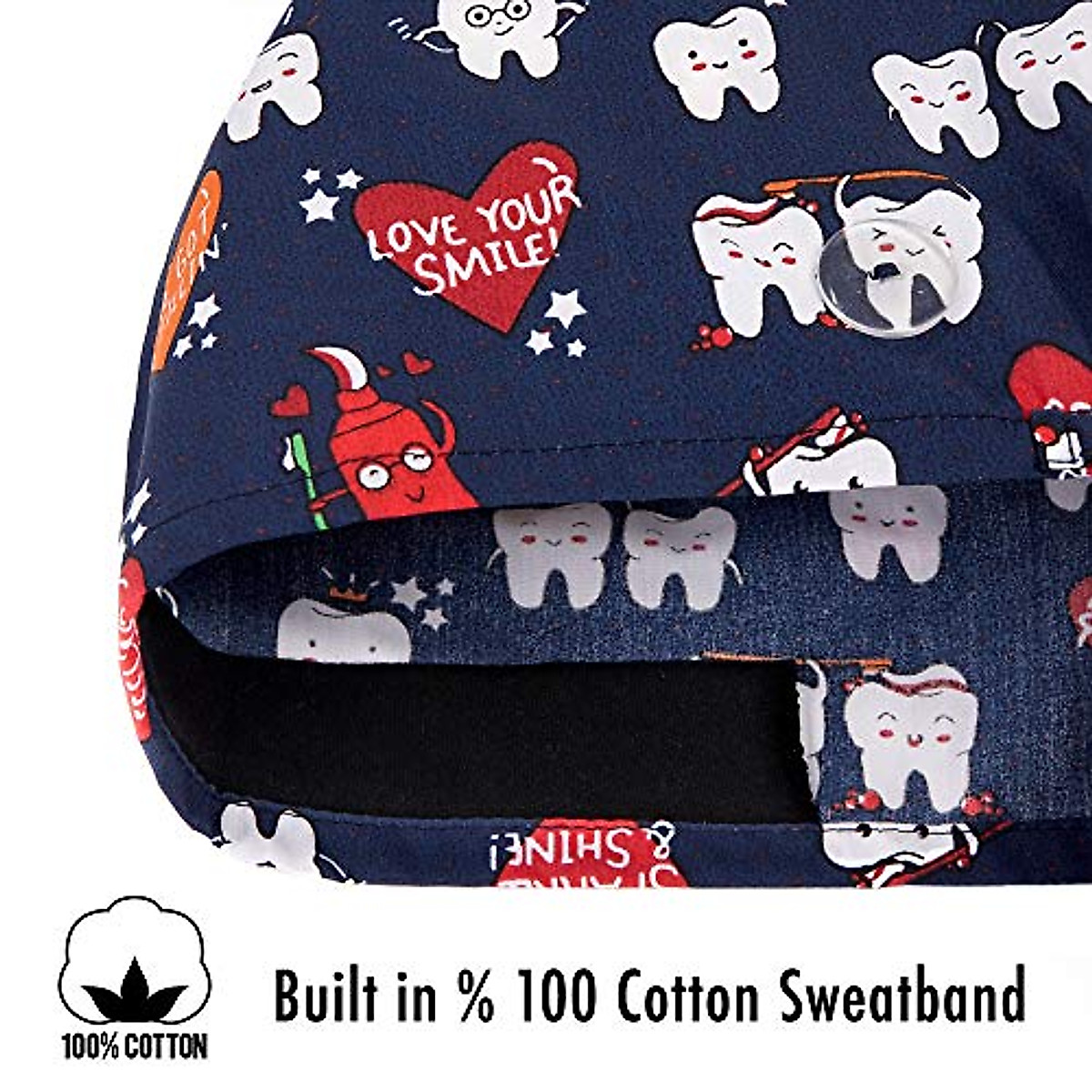 BONNETTO Working Cap for Women Men with Button Sweatband Unisex One Size Bouffant Head Cover