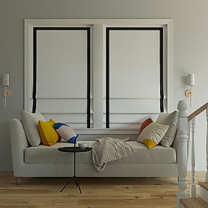 Sun Zero Denna Black Ribbon Border Stripe 100% Blackout Cordless Roman Shade, 33" x 64", Black/White